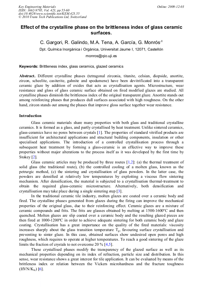 Effect of the Crystalline Phase on the Brittleness Index of Glass ...