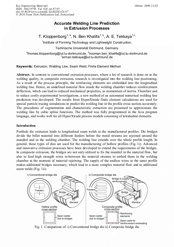 Accurate Welding Line Prediction in Extrusion Processes | Scientific.Net