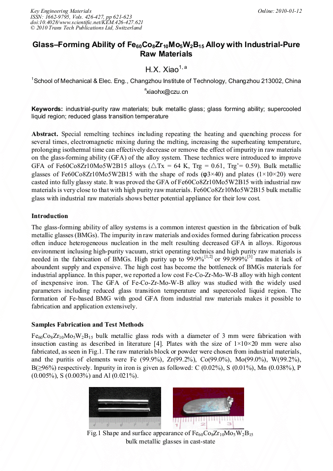 Glass–Forming Ability of Fe60Co8Zr10Mo5W2B15 Alloy with Industrial-Pure ...