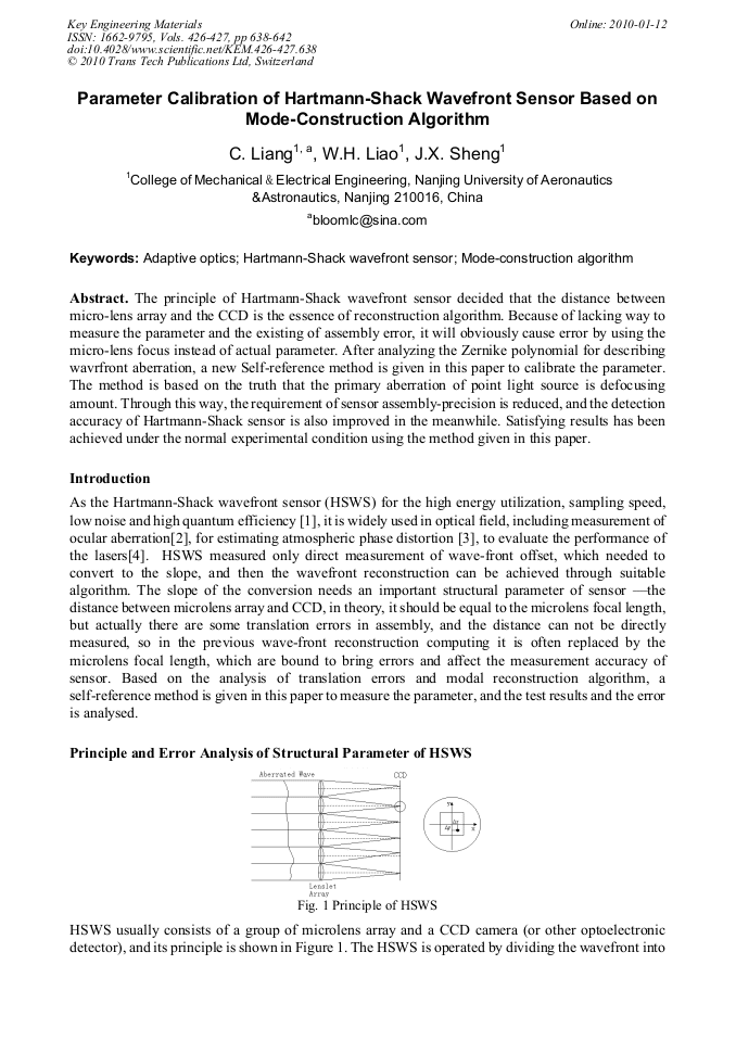 Parameter Calibration of Hartmann-Shack Wavefront Sensor Based on Mode ...