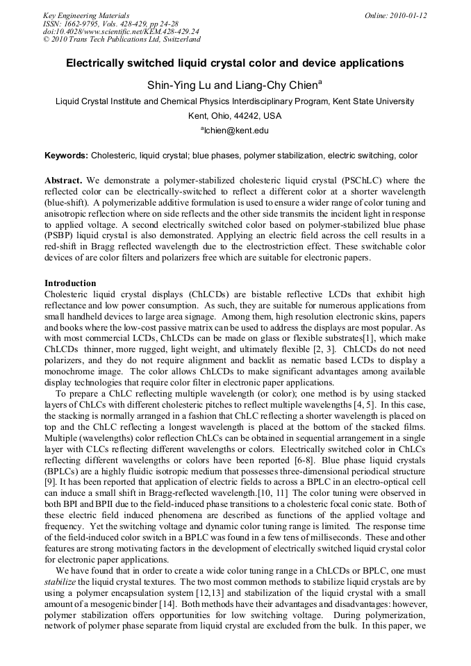 Electrically Switched Liquid Crystal Color and Device Applications ...