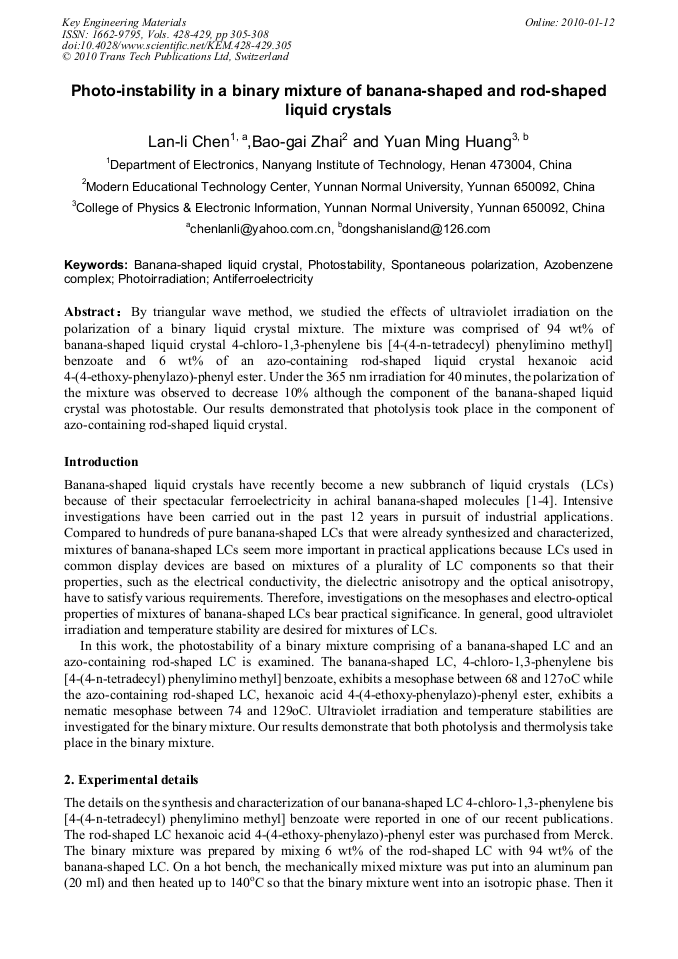 Photo-Instability in a Binary Mixture of Banana-Shaped and Rod-Shaped ...