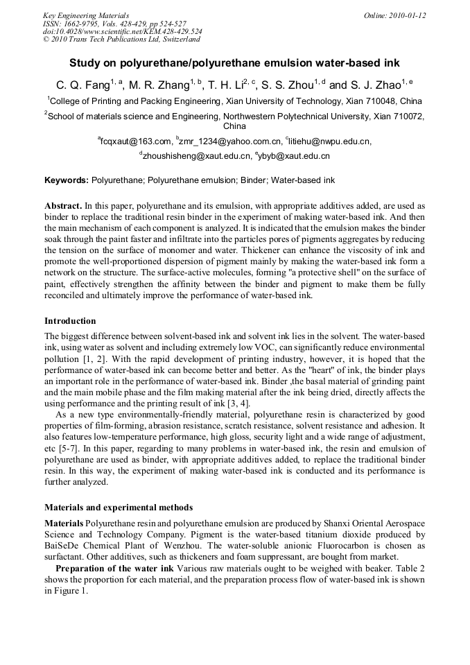Study on Polyurethane/Polyurethane Emulsion Water-Based Ink ...