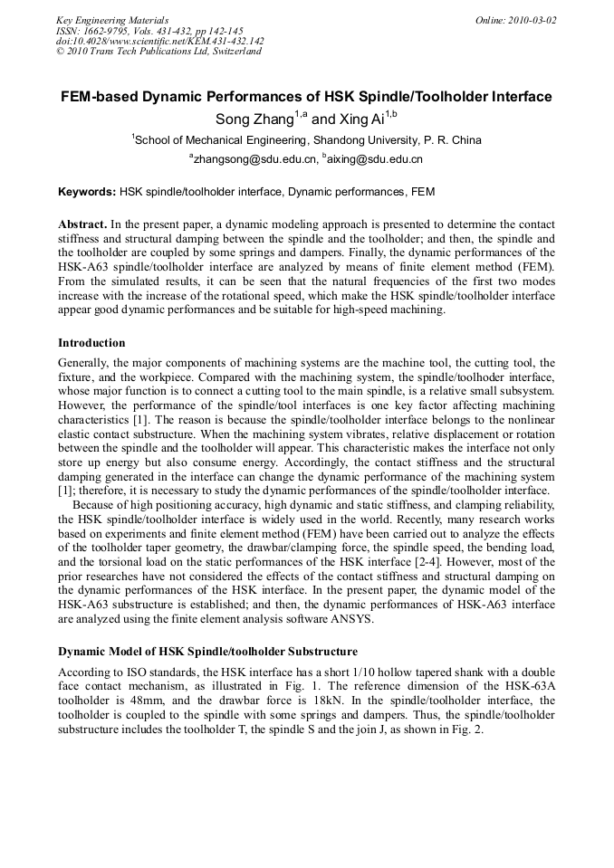 FEM-Based Dynamic Performances of HSK Spindle/Toolholder Interface ...