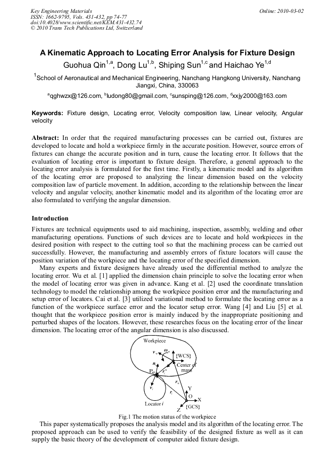 A Kinematic Approach to Locating Error Analysis for Fixture Design ...