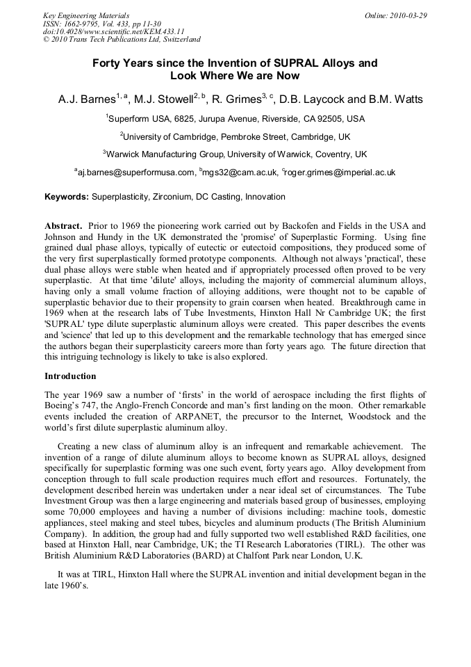 Forty Years since the Invention of SUPRAL Alloys and Look where we Are ...