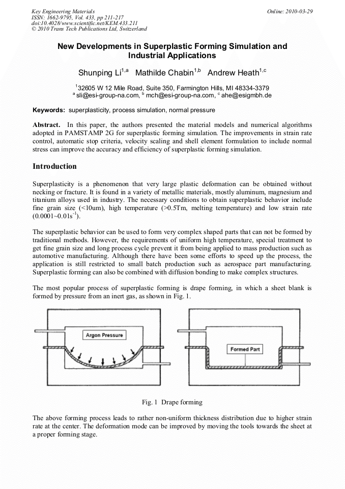New Developments in Superplastic Forming Simulation and Industrial ...