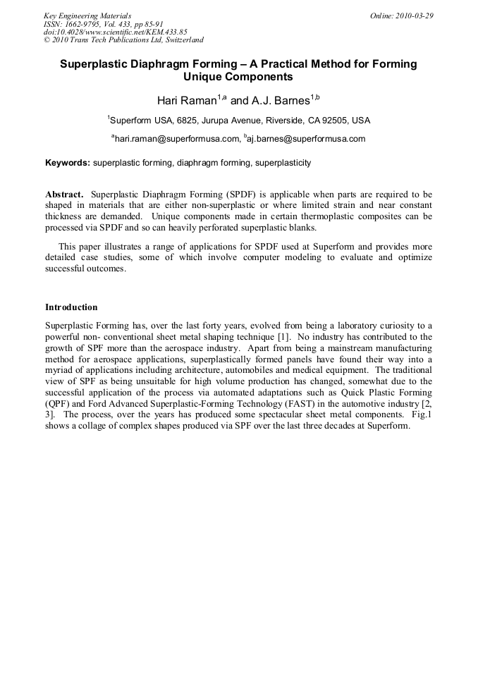 Superplastic Diaphragm Forming – A Practical Method for Forming Unique ...