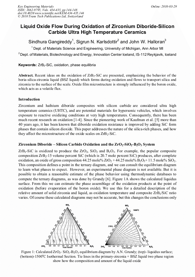 Liquid Oxide Flow during Oxidation of Zirconium Diboride-Silicon ...