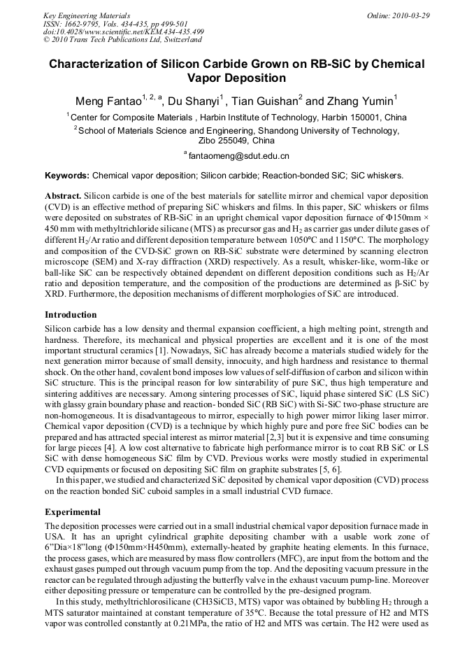 Characterization of Silicon Carbide Grown on RB-SiC by Chemical Vapor ...