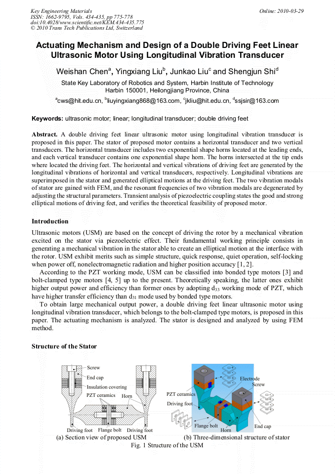 Actuating Mechanism and Design of a Double Driving Feet Linear ...