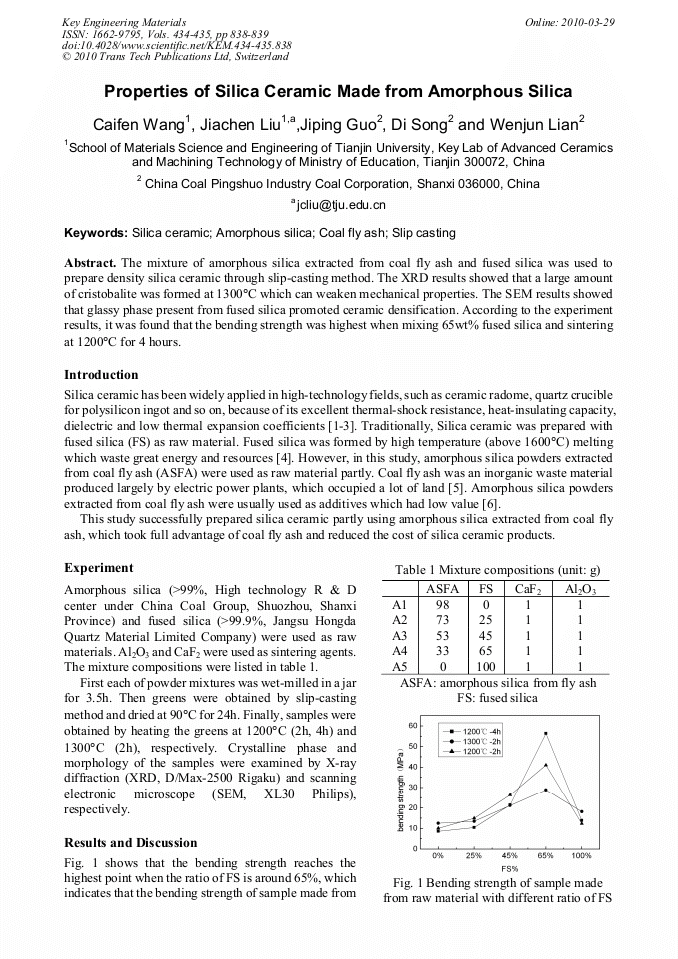 Properties of Silica Ceramic Made from Amorphous Silica | Scientific.Net
