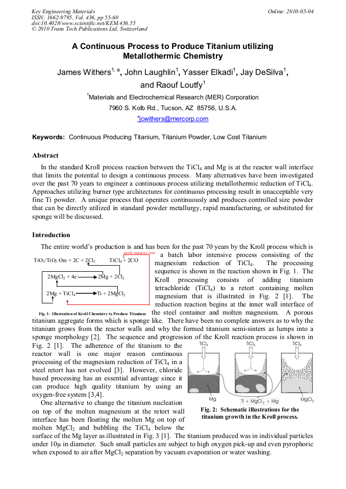 A Continuous Process to Produce Titanium Utilizing Metallothermic ...