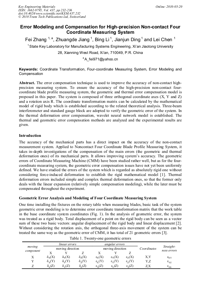 Error Modeling and Compensation for High-Precision Non-Contact Four ...