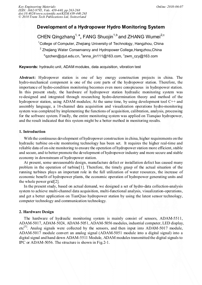 Development of a Hydropower Hydro Monitoring System | Scientific.Net