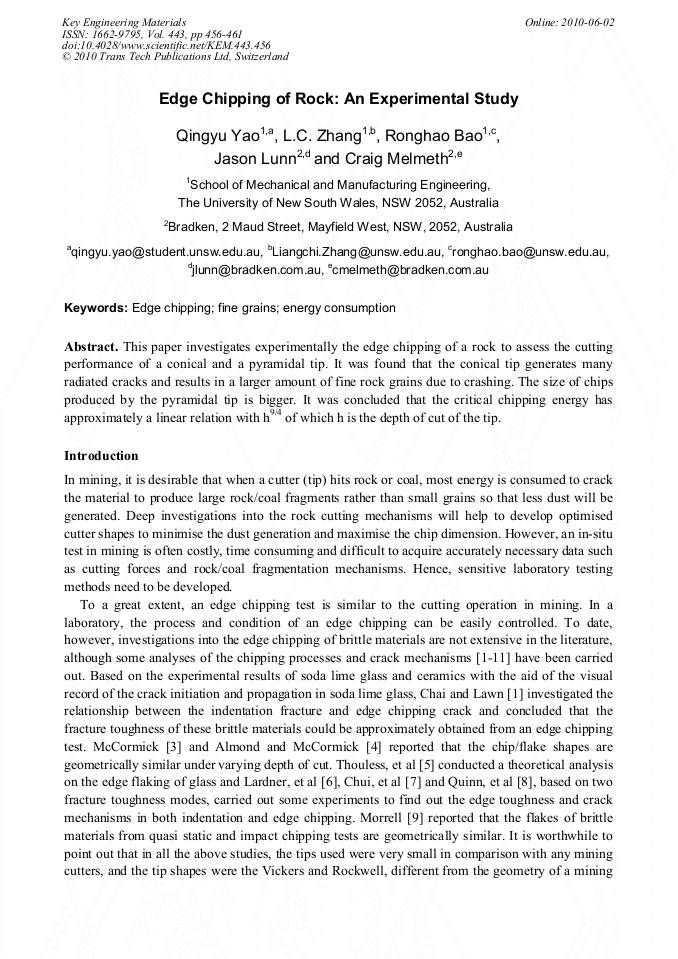 Edge Chipping of Rock: An Experimental Study | Scientific.Net