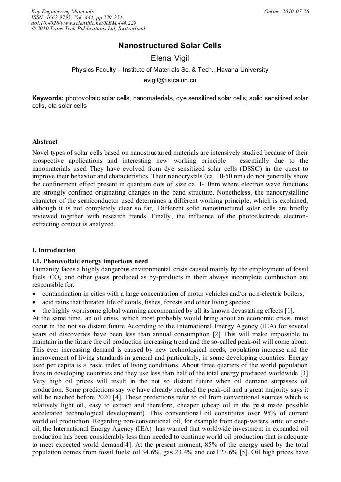 Nanostructured Solar Cells | Scientific.Net
