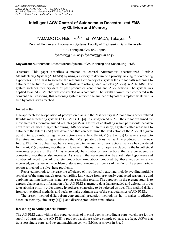 Intelligent AGV Control of Autonomous Decentralized FMS by Oblivion and ...