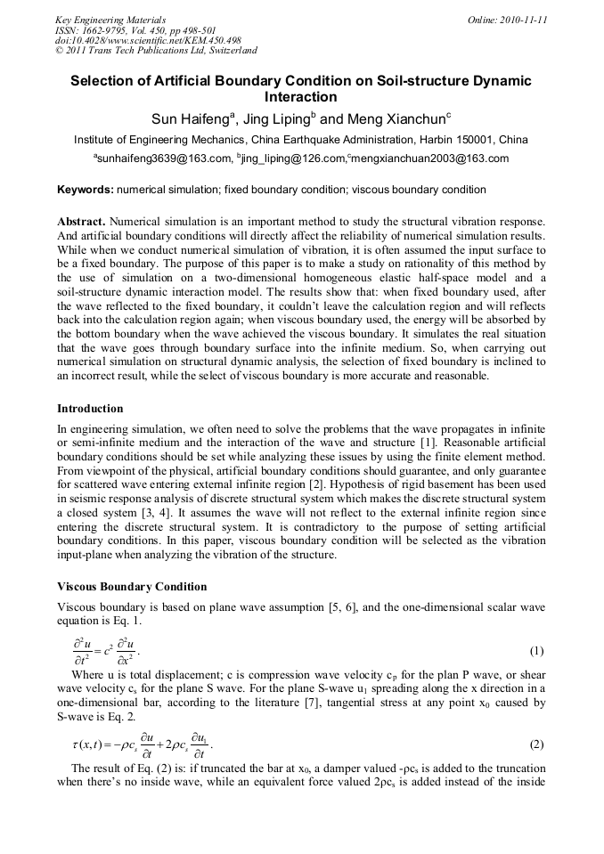 Selection of Artificial Boundary Condition on Soil-Structure Dynamic ...