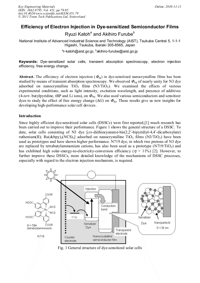 Efficiency of Electron Injection in Dye-Sensitized Semiconductor Films ...