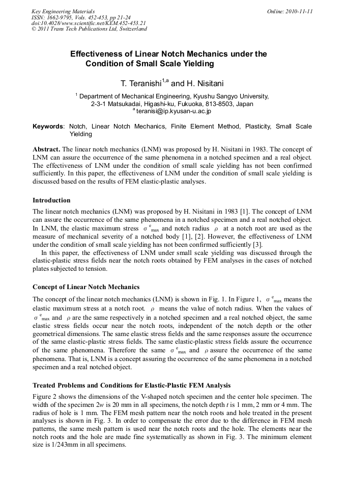 Effectiveness of Linear Notch Mechanics under the Condition of Small ...
