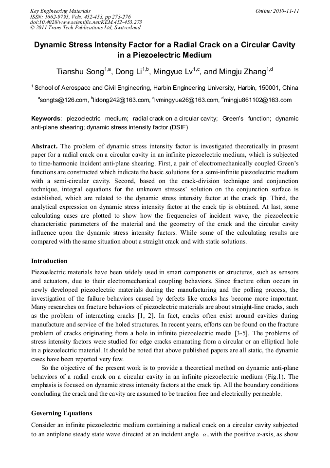 Dynamic Stress Intensity Factor for a Radial Crack on a Circular Cavity ...