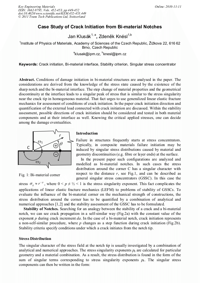 Case Study of Crack Initiation from Bi-Material Notches | Scientific.Net