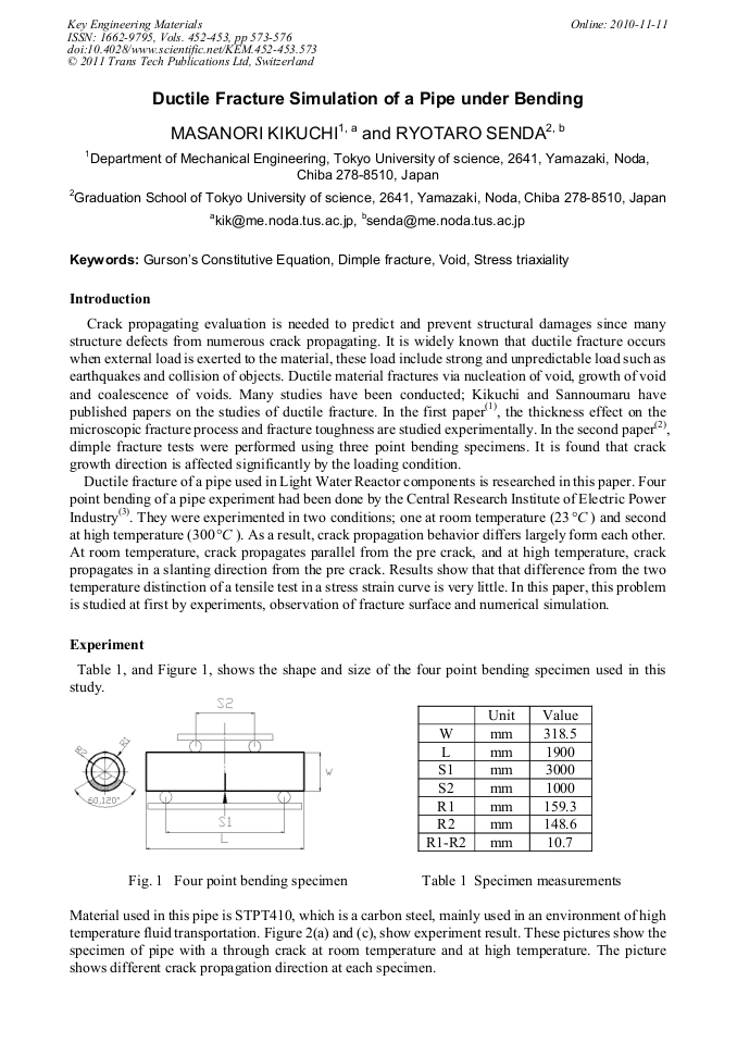 Ductile Fracture Simulation of a Pipe under Bending | Scientific.Net