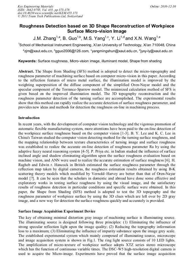 Roughness Detection Based on 3D Shape Reconstruction of Workpiece ...