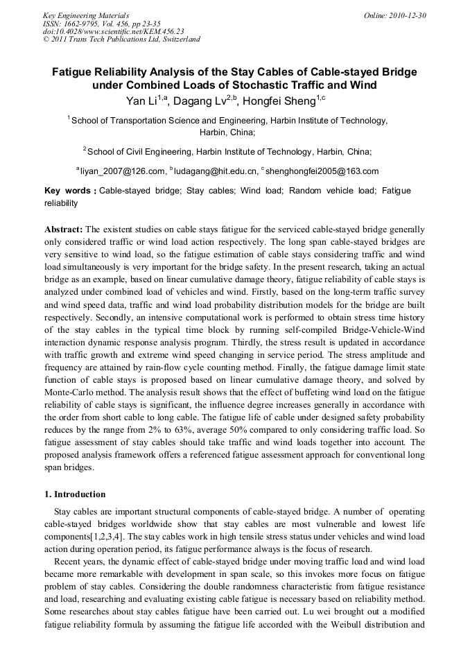 Fatigue Reliability Analysis of the Stay Cables of Cable-Stayed Bridge ...