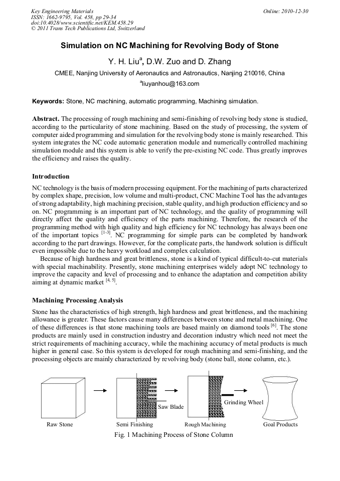 Simulation on NC Machining for Revolving Body of Stone | Scientific.Net