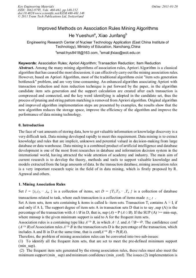 Improved Methods on Association Rules Mining Algorithms | Scientific.Net