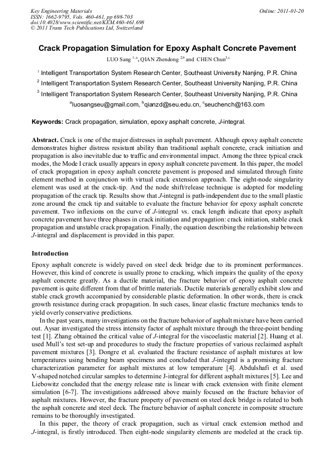 Crack Propagation Simulation for Epoxy Asphalt Concrete Pavement ...