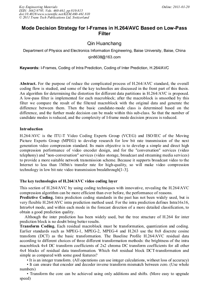 Mode Decision Strategy for I-Frames in H.264/AVC Based on Low-Pass ...