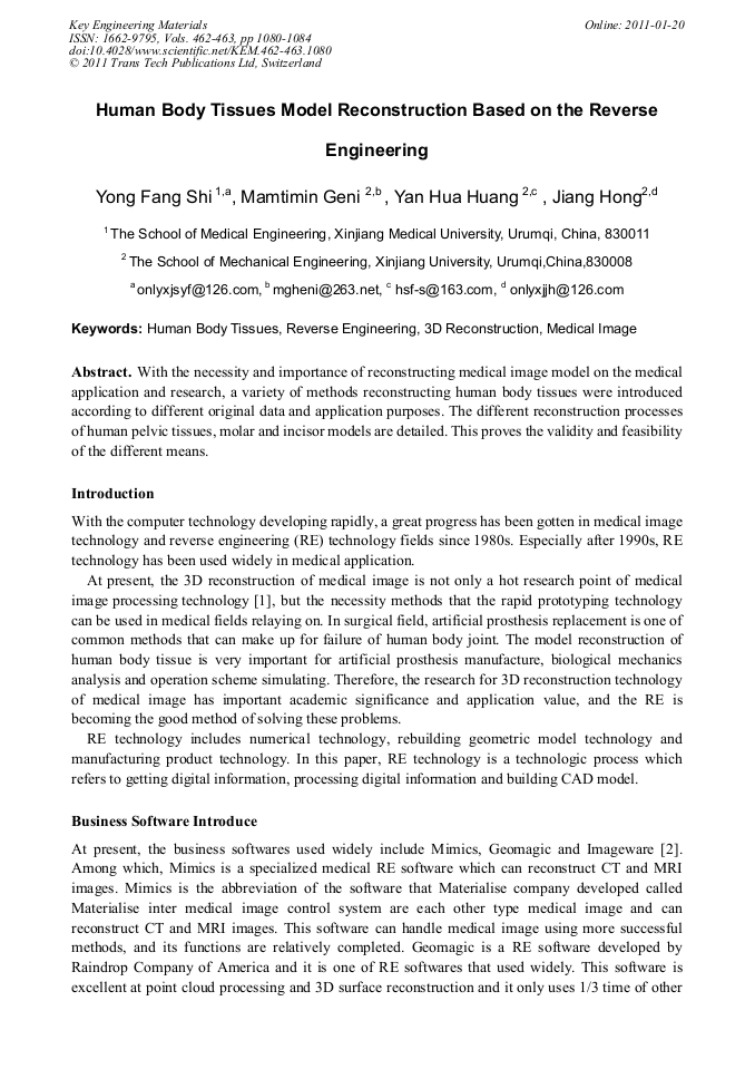 Human Body Tissues Model Reconstruction Based on the Reverse ...