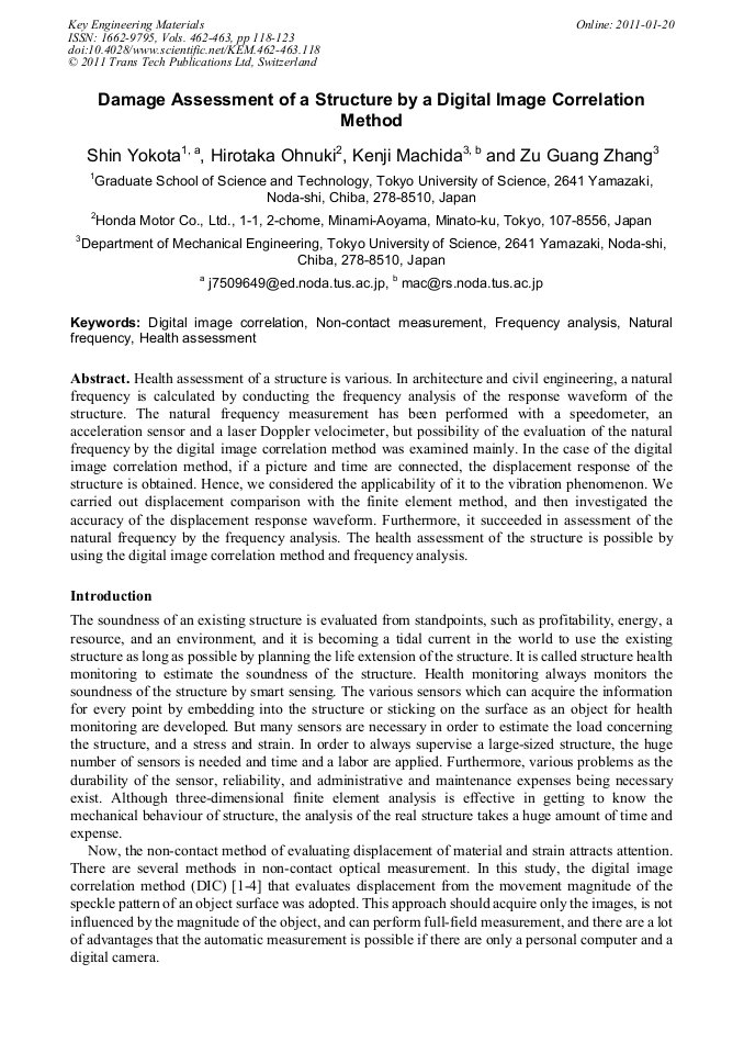 Damage Assessment of a Structure by a Digital Image Correlation Method ...