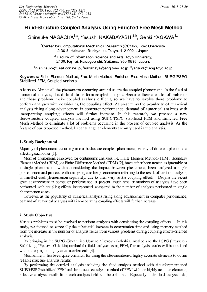 Fluid-Structure Coupled Analysis Using Enriched Free Mesh Method ...