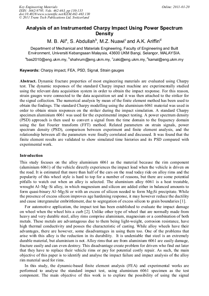 Analysis of an Instrumented Charpy Impact Using Power Spectrum Density ...