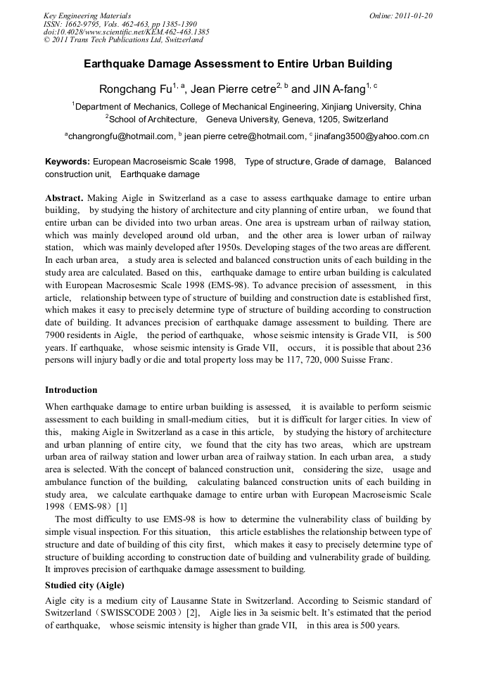 Earthquake Damage Assessment to Entire Urban Building | Scientific.Net