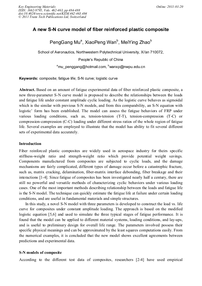 A New S-N Curve Model of Fiber Reinforced Plastic Composite ...