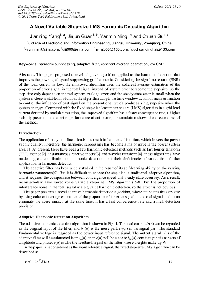 A Novel Variable Step-Size LMS Harmonic Detecting Algorithm | Scientific.Net