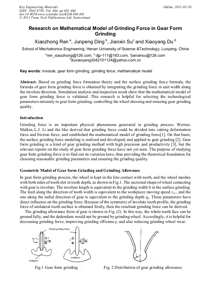 Research on Mathematical Model of Grinding Force in Gear Form Grinding ...