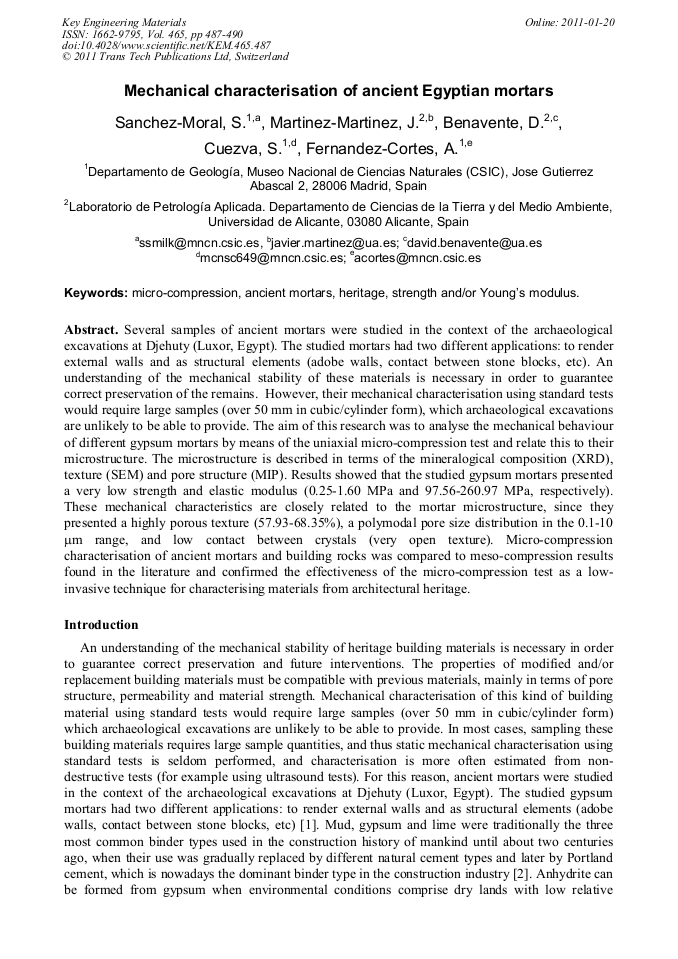 Mechanical Characterisation of Ancient Egyptian Mortars | Scientific.Net