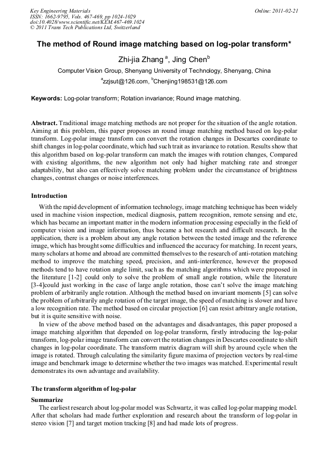 The Method of Round Image Matching Based on Log-Polar Transform ...