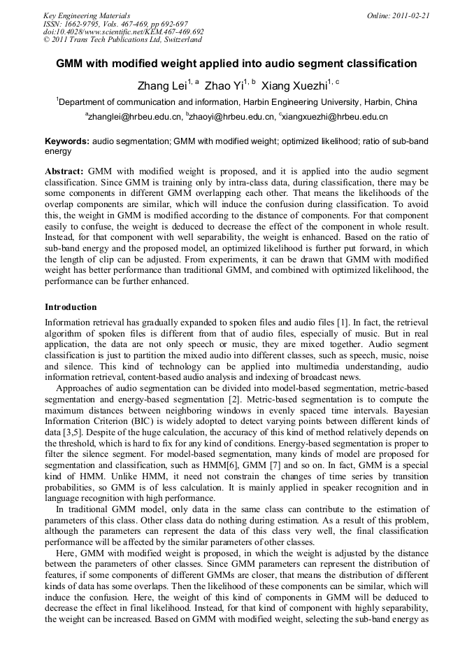 GMM with Modified Weight Applied into Audio Segment Classification ...