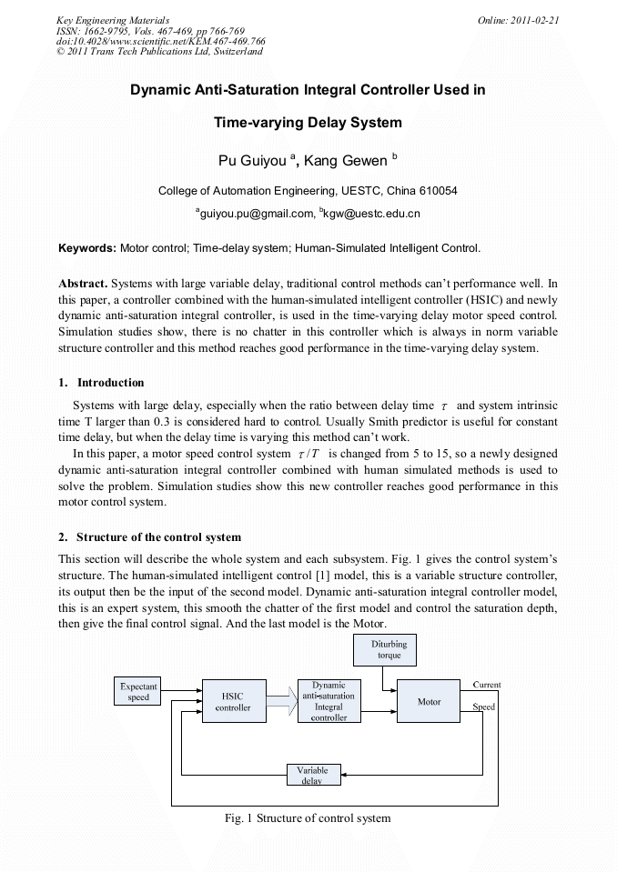 Dynamic Anti-Saturation Integral Controller Used in Time-Varying Delay ...