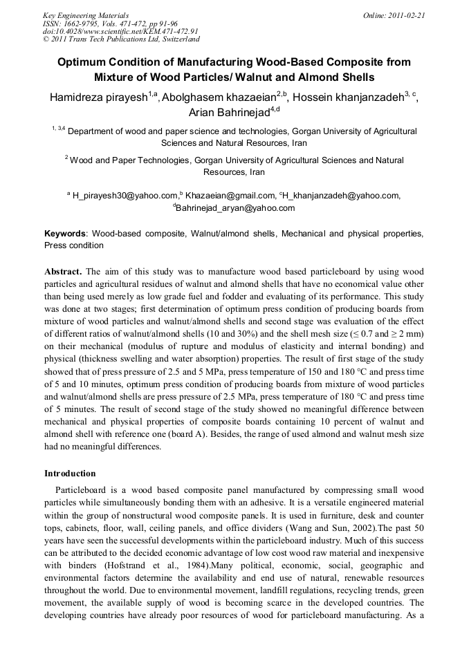Optimum Condition of Manufacturing Wood-Based Composite from Mixture of ...