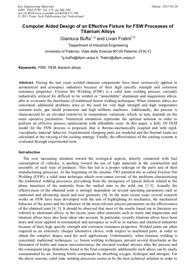 Computer Aided Design of an Effective Fixture for FSW Processes of ...
