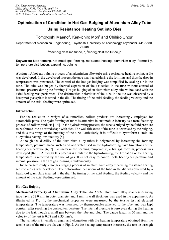 Optimisation of Condition in Hot Gas Bulging of Aluminium Alloy Tube ...