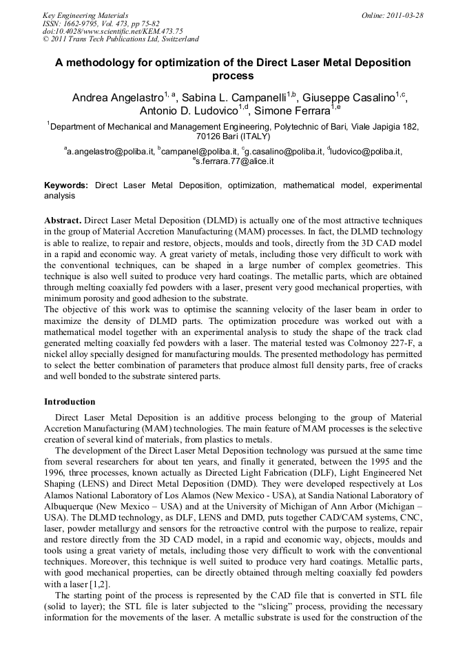 A Methodology for Optimization of the Direct Laser Metal Deposition ...